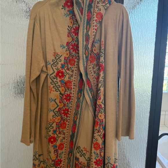 Johnny Was | Tops | Johnny Was Biya Collection Embroidered Tan Cardigan With Floral Design ...